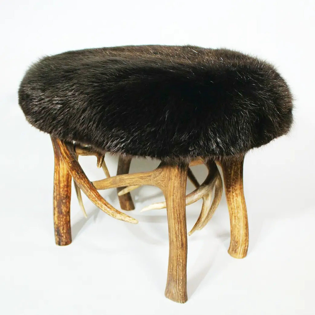 Real Beaver Fur & Elk Antler Stool – True North Furs